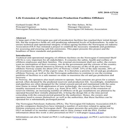 Paper: Life Extension of Aging Petroleum Production Facilities Offshore ...