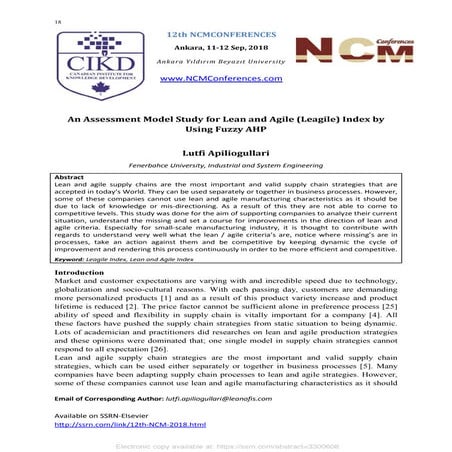 An Assessment Model Study for Lean and Agile (Leagile) Index by Using Fuzzy AHP | PDF