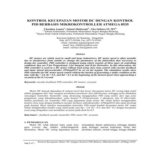 Kontrol Kecepatan Motor DC Dengan PID | PDF
