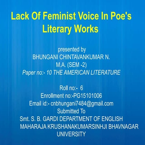 Paper no.10 lack of feminist voice in poe's literary works. | PPTX ...