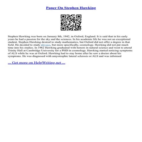 Paper On Stephen Hawking | PDF