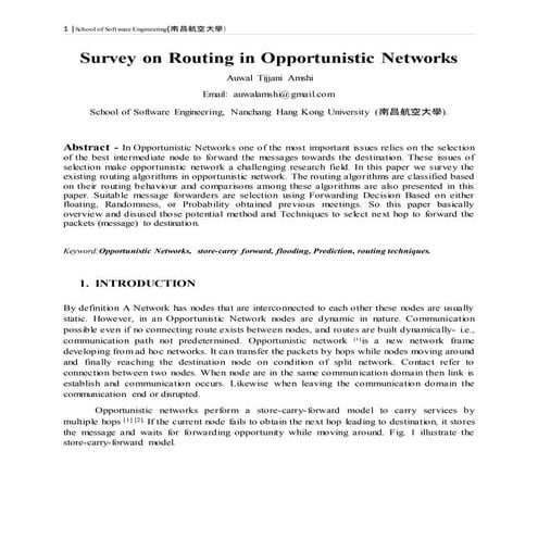 Routing In Opportunistic Networks Pdf