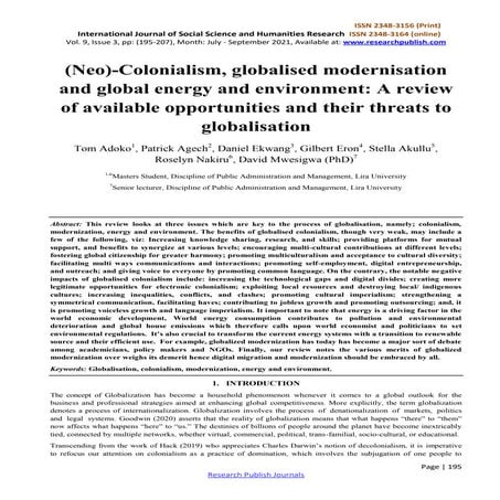 (Neo)-Colonialism, globalised modernisation and global energy and ...