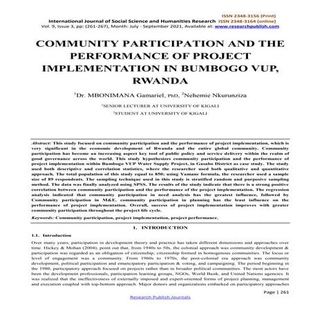 COMMUNITY PARTICIPATION AND THE PERFORMANCE OF PROJECT IMPLEMENTATION ...