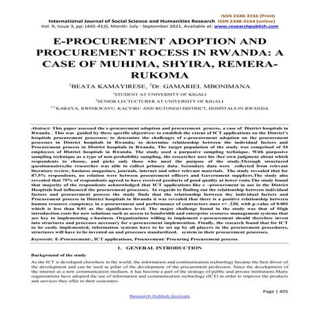 E-PROCUREMENT ADOPTION AND PROCUREMENT ROCESS IN RWANDA: A CASE OF ...