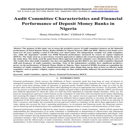 Characteristics of Nigerian Deposit Money Banks and Their Financial ...