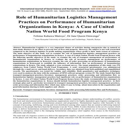 Role of Humanitarian Logistics Management Practices on Performance of ...