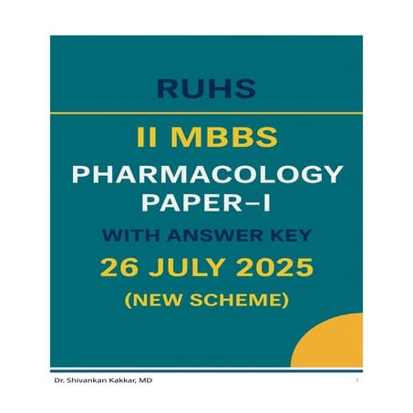 RUHS II MBBS Pharmacology Paper-I with Answer Key | 26 July 2025 (New ...