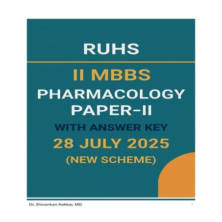 RUHS II MBBS Pharmacology Paper-II with Answer Key | 28 July 2025 (New ...