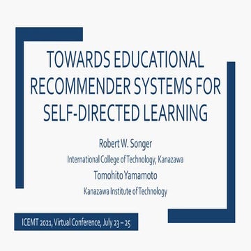 Towards Educational Recommender Systems for Self-Directed Learning | PPT
