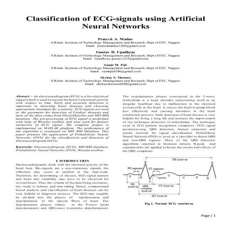 Classification And Detection Of Ecg Signals Using Artificial Neural
