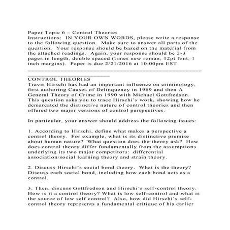 Paper Topic 6 – Control TheoriesInstructions IN YOUR OWN WORDS.docx