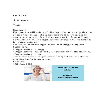 Paper Type Final paperTopicSummaryEach student wi.docx