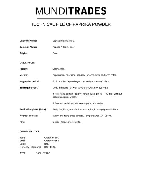 Dried Parsley. Technical file | PDF