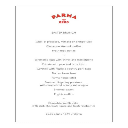 Parma 8200 Easter Brunch Menu | PDF