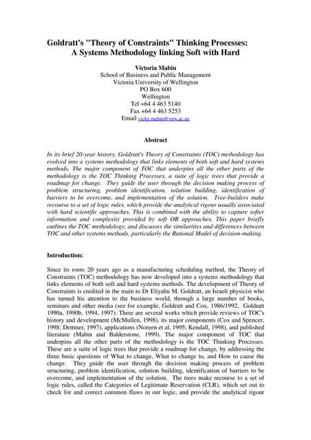 Bottleneck Analysis Theory Of Constraints (TOC) | PPTX