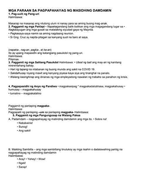 Filipino 9 Mga Pang-Uring Nagpapasidhi ng Damdamin | PPTX