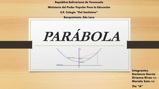 SECCIONES CÓNICAS _ LA PARABOL. ELEMENTOS Y ECUACIONESptx | PPTX