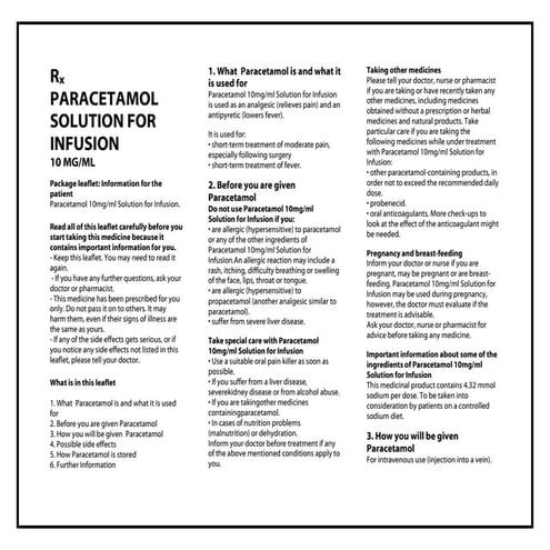 Paracetamol 10mg per ml solution for infusion pil, taj pharmaceuticals ...