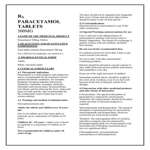 Paracetamol 500mg tablets smpc taj pharmaceuticals | PDF