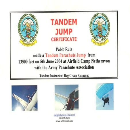 Parachute Jump Certificate 2004 - Pablo Ruiz Amo | PDF