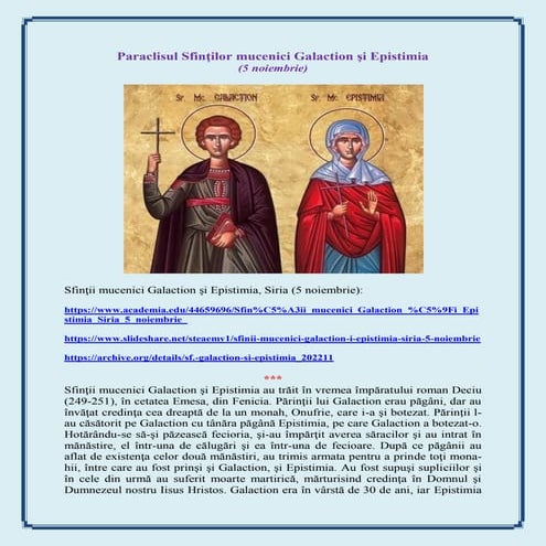 Paraclisul Sfinţilor mucenici Galaction şi Epistimia (s.v. 5 noiembrie ...