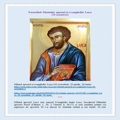Paraclisul Sfantului apostol şi evanghelist Luca (18 octombrie) | DOCX
