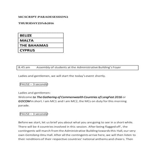 Parade mc script day 2 session 2 | DOCX | Music | Entertainment