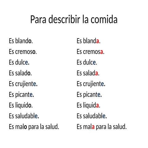 Para describir la comida clase en espanol. | PPTX