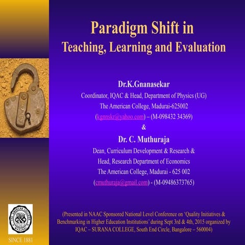 Paradigm Shift in Teaching, Learning and Evaluation | PPT
