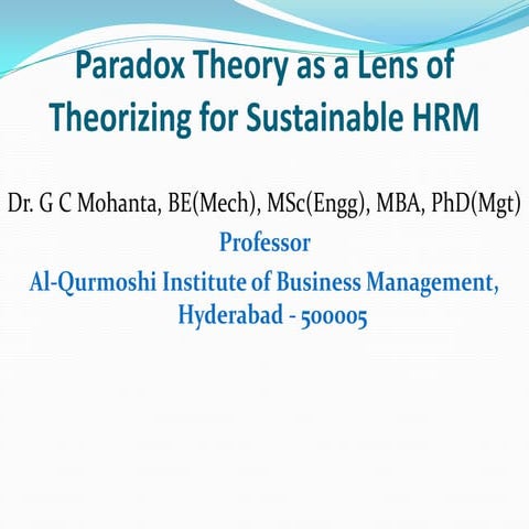 Paradox theory as a lens of theorizing for sustainable HRM | PPTX