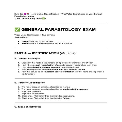 Parasites exam quiz exam identification type part 2 | PDF