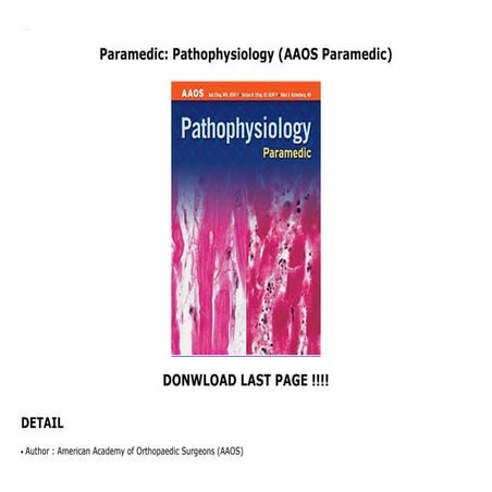 Paramedic: Pathophysiology (AAOS Paramedic) | PDF