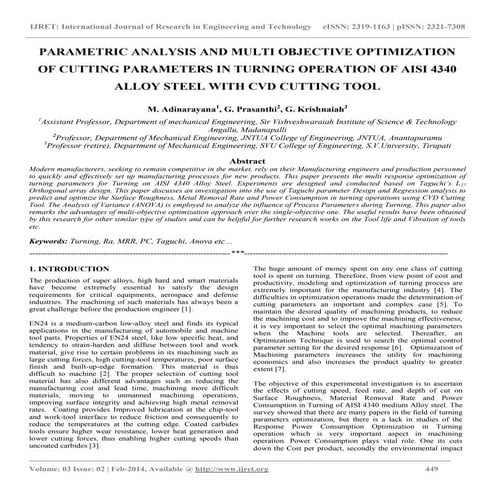 Parametric Analysis And Multi Objective Optimization Of Cutting Parameters In Turning Operation