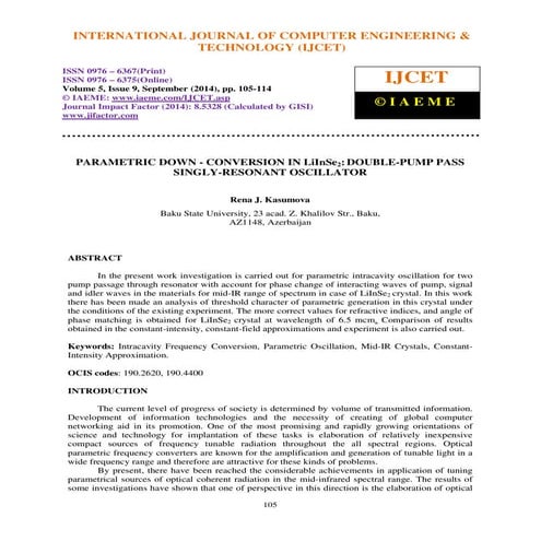Parametric down conversion in li inse2 double pump pass singly resonant oscillator | PDF