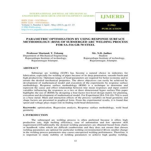 Parametric Optimisation By Using Response Surface Pdf