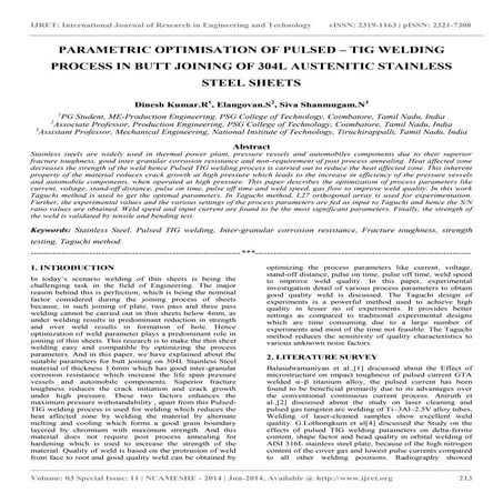 Optimization of TIG Welding Process Parameters With SS316 Material ...