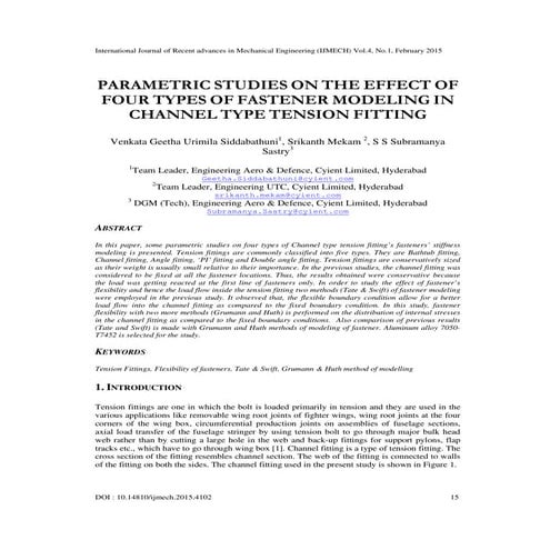 PARAMETRIC STUDIES ON THE EFFECT OF FOUR TYPES OF FASTENER MODELING IN CHANNEL TYPE TENSION ...