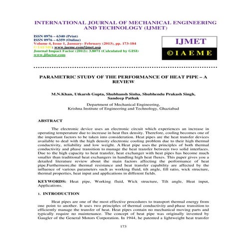 Parametric study of the performance of heat pipe – a review 2 | PDF