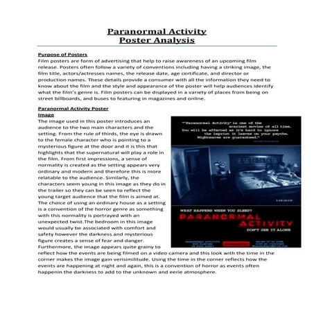 Analysis Paranormal Activity Poster | PPTX