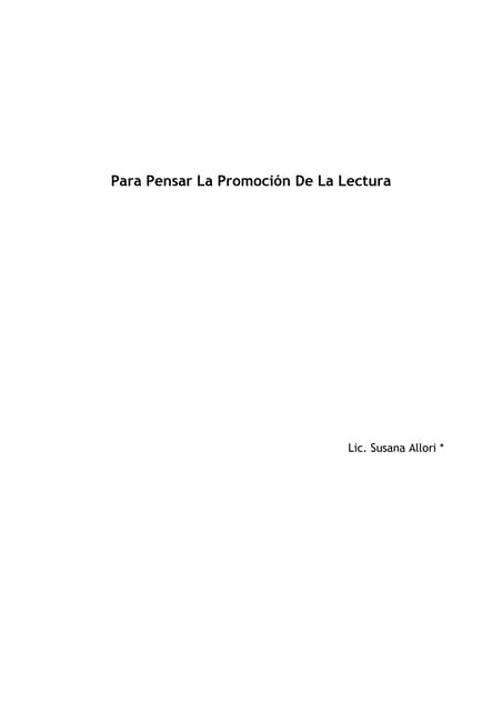 Para Pensar La Promocion De Lectura Pdf