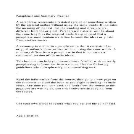 Paraphrase and Summary PracticeA paraphrase represents a restate.docx