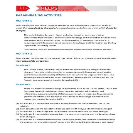 Paraphrase exercise 2 | PDF