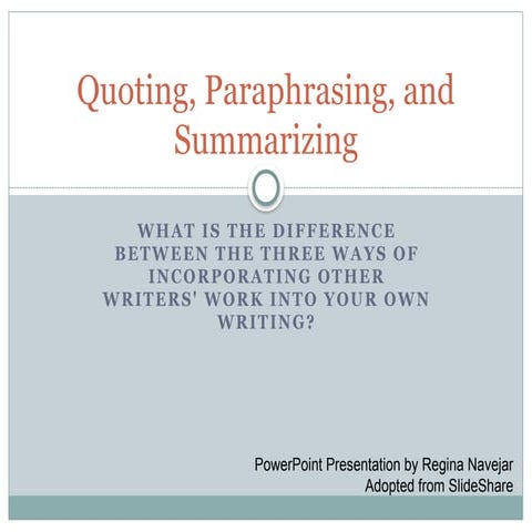 Quoting, Paraphrasing and Summarizing | PPTX