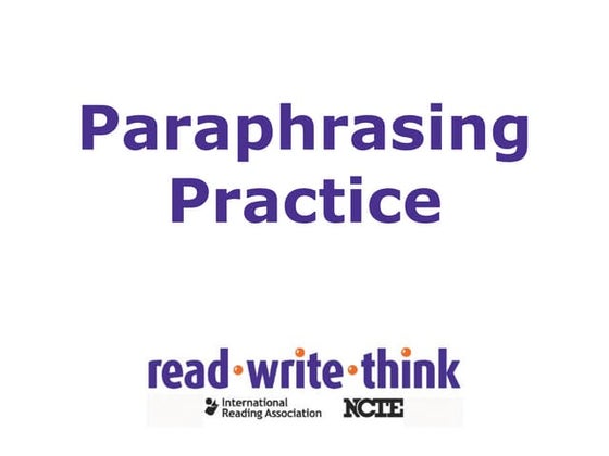 Paraphrasing/Note Taking for Research | PPT