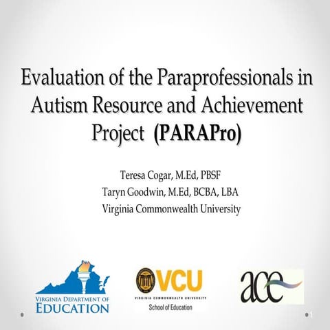 Evaluation of the Paraprofessionals in Autism Resource and Achievement ...