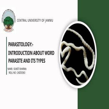 PARASITOLOGY:- AND ITS TYPES ON BASIS OF | PPT