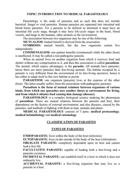 Basic Introduction to Parasitology | PPT