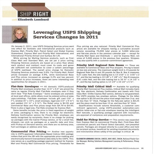 PARCEL Jan-Feb 2011 ELombard Leveraging USPS Shipping Services Changes ...