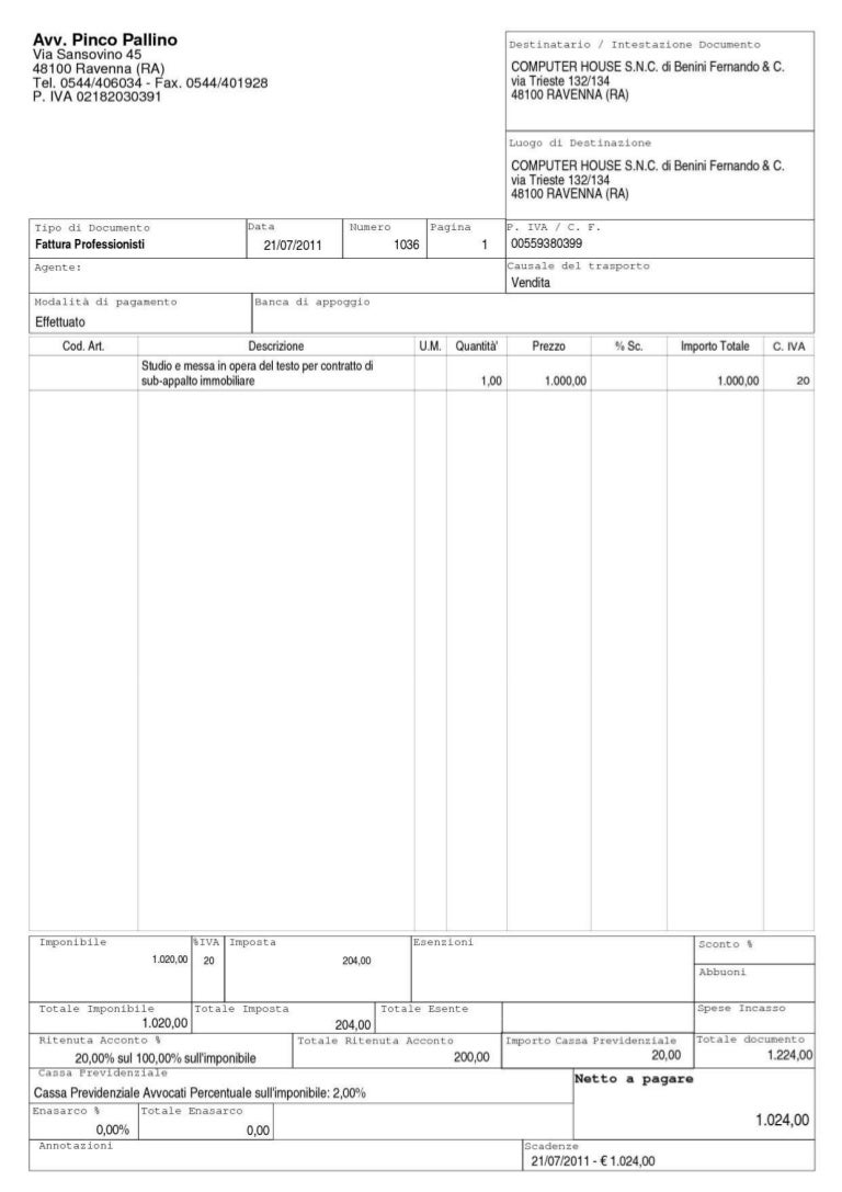 Parcella di Avvocato